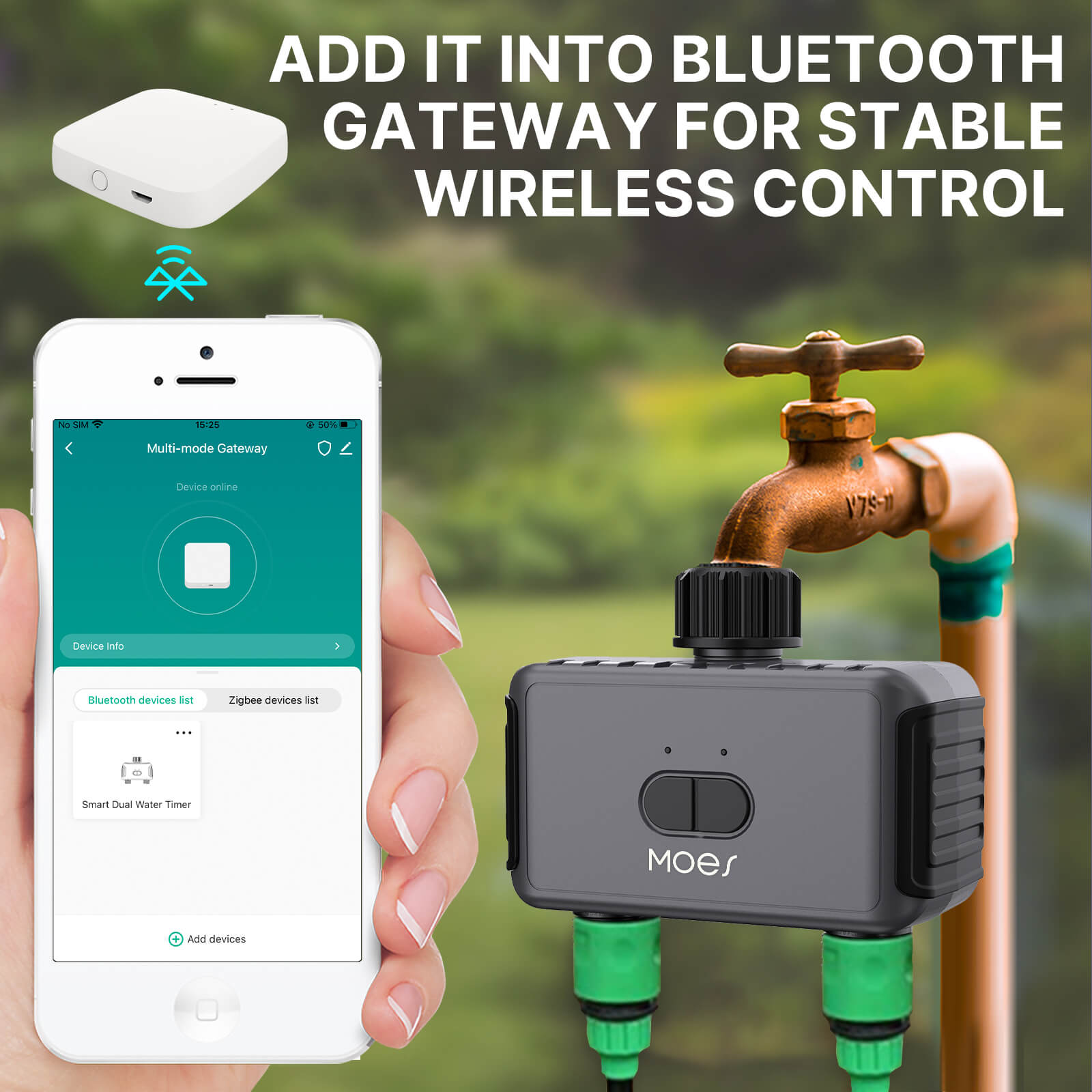 Bluetooth Timer, Smart Sprinkler Water Timer with 2 Outlet – MOES
