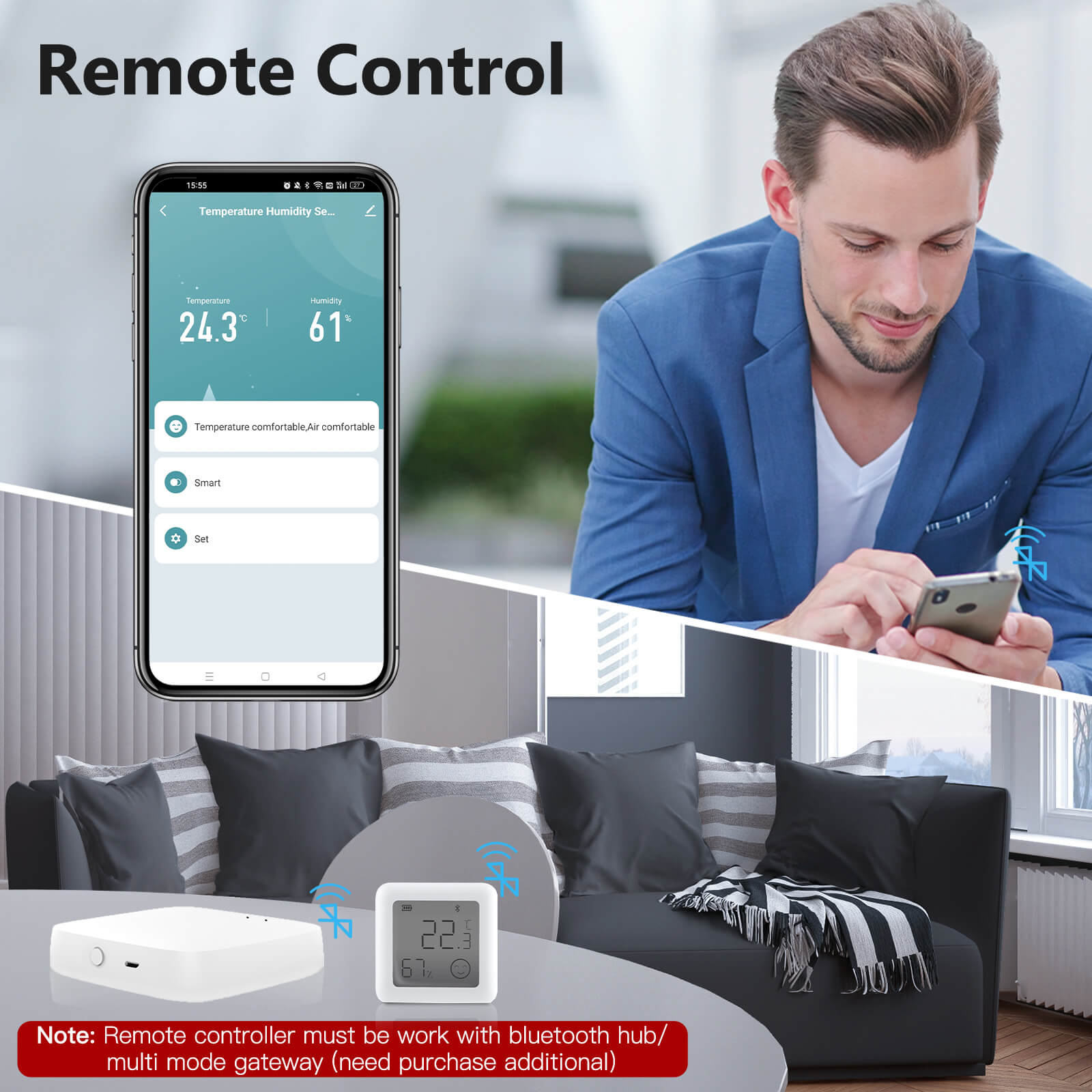 Bluetooth Temperature Humidity Sensor Smart Hygrometer Thermometer Moes