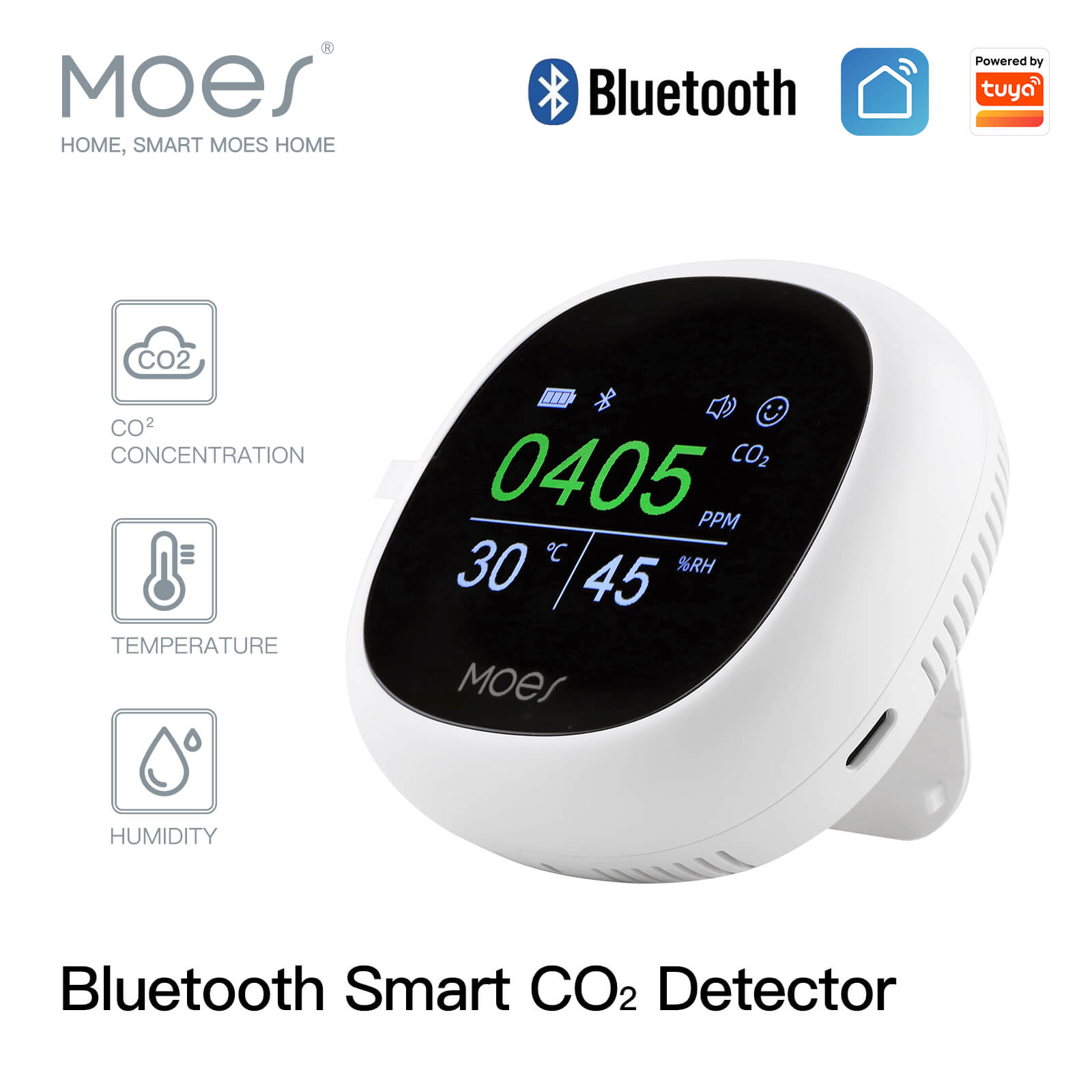 Smart Carbon Dioxide Tester Portableco2 Temp Humi Air Quality Monitor Moes 