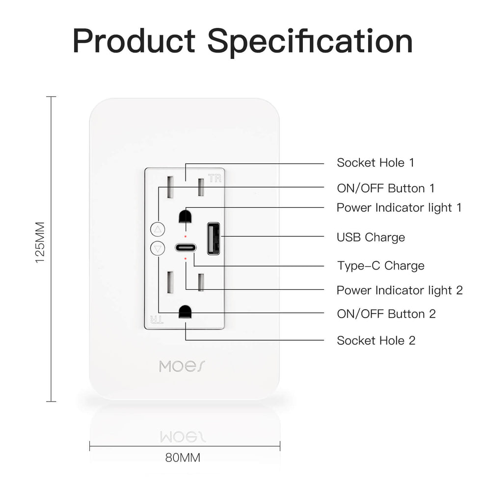 Smart Outlet With USB C Ports | WiFi Receptacle in-Wall Socket - 15A – MOES