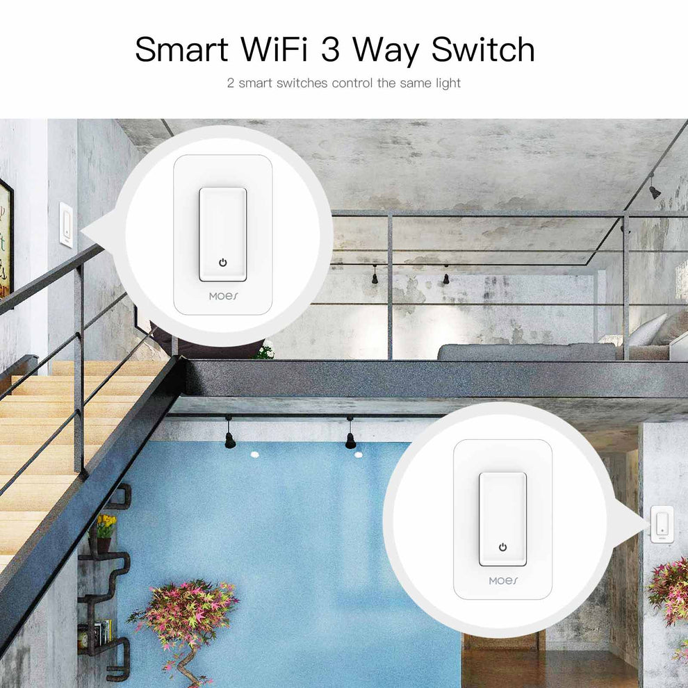 WiFi 3 Way Smart Light Switches | White Push Button Double Switch – MOES