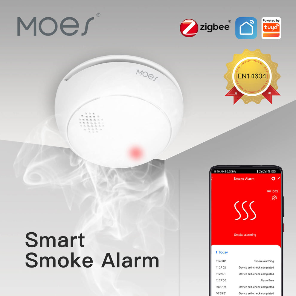 ZigBee Wireless Smart Smoke Detector Fire 85dB Sound Alarm Siren Senso ...